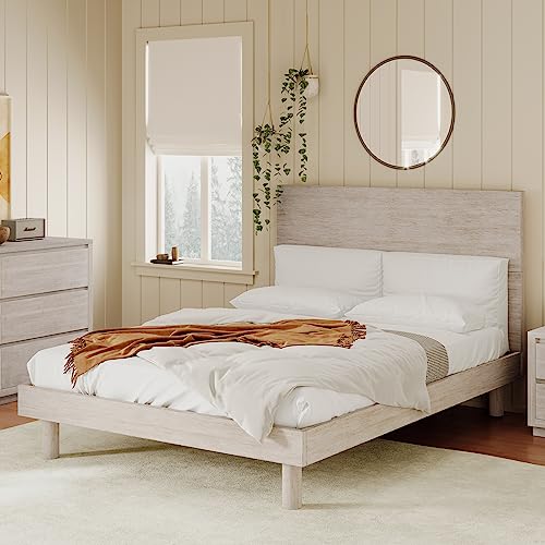 Harper & Bright Designs Full Bed Frame with Headboard, Solid Wood Platform Bed Full with Wooden Slats Support, Easy Assembly, Noise-Free, No Box Spring Needed, Stone Gray