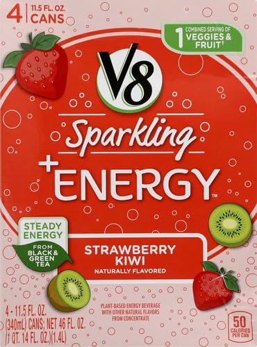 V8 +Energy Sparkling Strawberry Kiwi Juice Energy Drink, 11.5 fl oz Can (4 Pack)