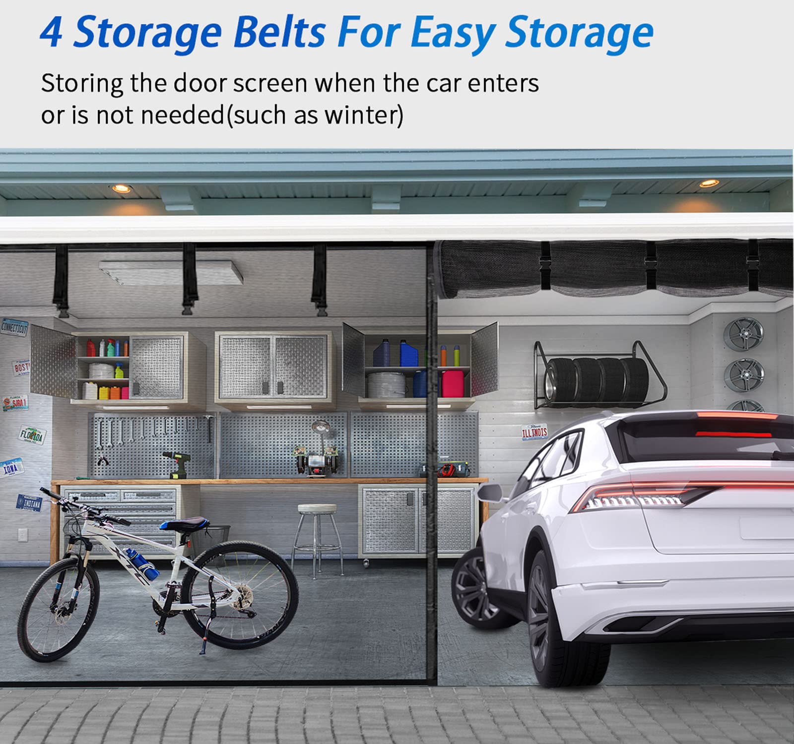 Garage Door Screen For 1 Car 10x8FT, Magnetic Screen Garage with Retractable Fiberglass Mesh and Heavy Duty Weighted Bottom, Easy Assembly & Pass, Hands Free Screen Door w/ 40 Magnets for Garage/Patio