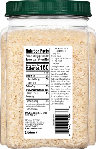 RiceSelect Sushi Rice for Sushi and Japanese Food, Premium Gluten-Free Short-Grain Rice, Non-GMO, 32-Ounce Jar