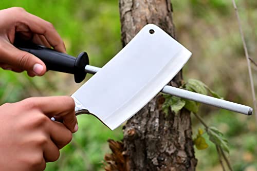 ALZAFASH Handmade Horizontal Carry Knife with Honing Steel , Hunting Knife with Sharpening Steel