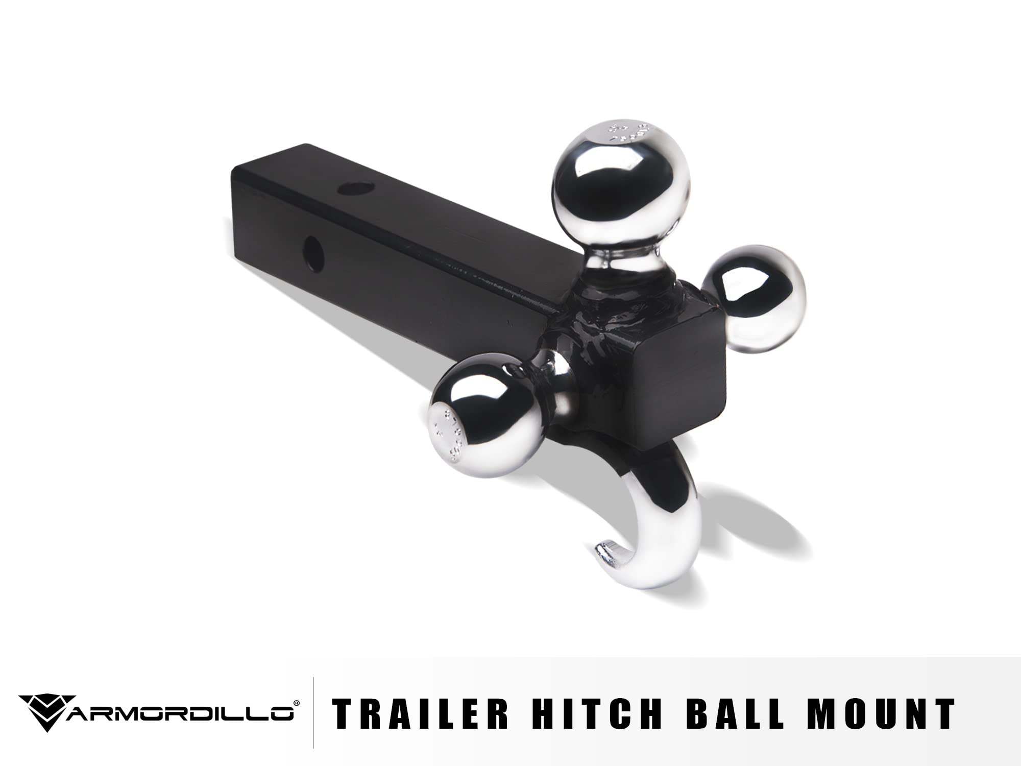 Armordillo 8719442 3-in-1 Loaded Tri-Ball Mount with Hook Universal Fits 2-Inch Receiver Tube Trailer Hitch