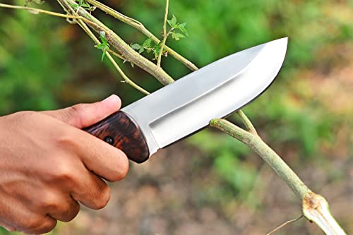 ALZAFASH Handmade Horizontal Carry Knife with Honing Steel , Hunting Knife with Sharpening Steel
