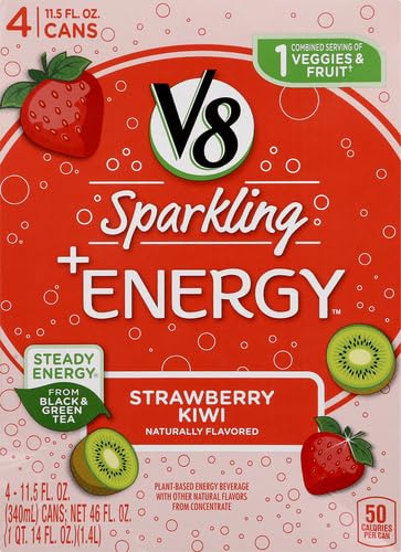V8 +Energy Sparkling Strawberry Kiwi Juice Energy Drink, 11.5 fl oz Can (4 Pack)