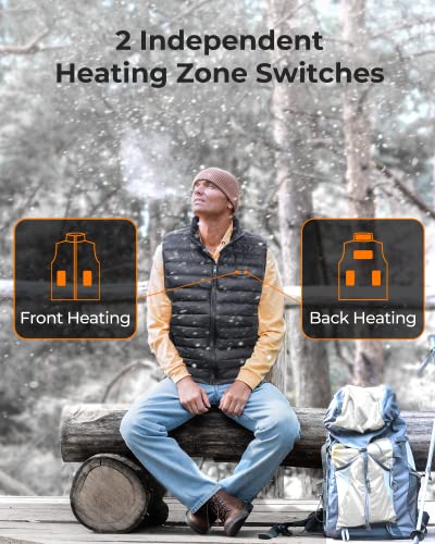 Neberon Heated Vest for Men with Battery Pack Rechargeable, 6 Heating Zones, Double Switches for Hunting Hiking Golf Fishing