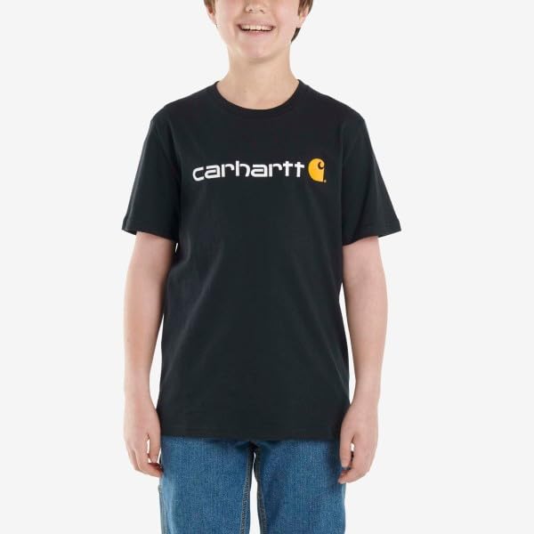 Carhartt boys Knit Short Sleeve Crewneck Logo T-shirt T Shirt, Caviar Black, 10 Years US