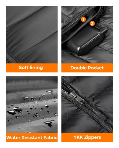 Neberon Heated Vest for Men with Battery Pack Rechargeable, 6 Heating Zones, Double Switches for Hunting Hiking Golf Fishing