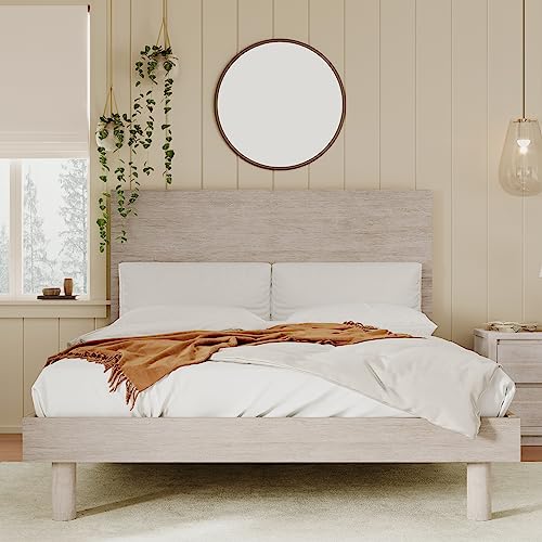 Harper & Bright Designs Full Bed Frame with Headboard, Solid Wood Platform Bed Full with Wooden Slats Support, Easy Assembly, Noise-Free, No Box Spring Needed, Stone Gray