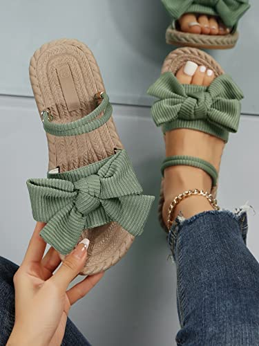 GORGLITTER Women's Bow Tie Flat Sandals Open Toe Slip On Summer Slide Sandals Green EUR38