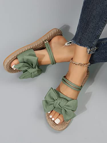 GORGLITTER Women's Bow Tie Flat Sandals Open Toe Slip On Summer Slide Sandals Green EUR38
