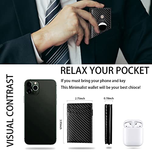 Pop Up Wallet Smart Wallet For Men,Stealth RFID Blocking Mens Credit Card Holder,Aluminum Trifold Leather Wallets With ID Window,Front Pocket Compact Wallet For Men And Women(Carbon Fiber Black)