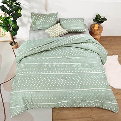 Smoofy Aztec Sage Green Comforters Twin Size, Folkloric Art Pattern Bedding Sets Twin Boho Aztec Bohemian Twin Comforter Set with Soft Microfiber Fill Bedding, 1 Comforter, ONLY 1 Pillowcase