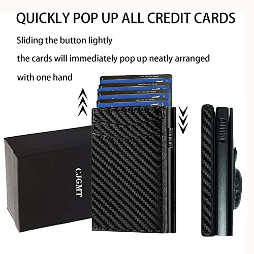 Pop Up Wallet Smart Wallet For Men,Stealth RFID Blocking Mens Credit Card Holder,Aluminum Trifold Leather Wallets With ID Window,Front Pocket Compact Wallet For Men And Women(Carbon Fiber Black)