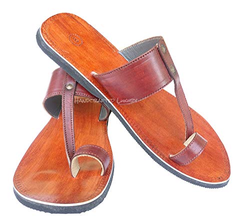 Handcrafted Luxury Men Jesus Sandals Biblical Leather Sandals Brown Toe Strap Hippie Indian Sandals (US 9)