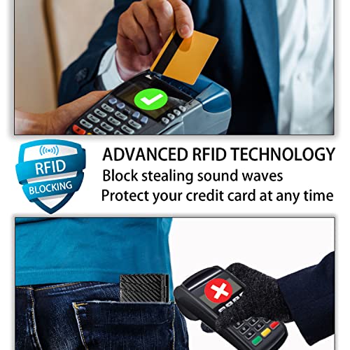 Pop Up Wallet Smart Wallet For Men,Stealth RFID Blocking Mens Credit Card Holder,Aluminum Trifold Leather Wallets With ID Window,Front Pocket Compact Wallet For Men And Women(Carbon Fiber Black)