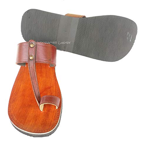 Handcrafted Luxury Men Jesus Sandals Biblical Leather Sandals Brown Toe Strap Hippie Indian Sandals (US 9)