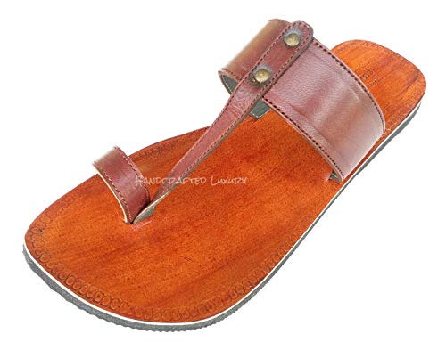 Handcrafted Luxury Men Jesus Sandals Biblical Leather Sandals Brown Toe Strap Hippie Indian Sandals (US 9)