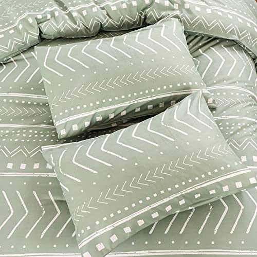 Smoofy Aztec Sage Green Comforters Twin Size, Folkloric Art Pattern Bedding Sets Twin Boho Aztec Bohemian Twin Comforter Set with Soft Microfiber Fill Bedding, 1 Comforter, ONLY 1 Pillowcase