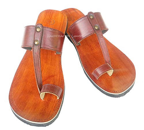 Handcrafted Luxury Men Jesus Sandals Biblical Leather Sandals Brown Toe Strap Hippie Indian Sandals (US 9)