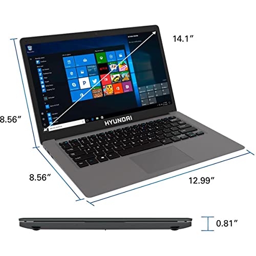 HYUNDAI 14" Notebook 4GB RAM, 128GB SSD, Windows 10 Pro Laptop, Intel Celeron N4020, 14.1" Inch IPS Display, Expandable Storage, WiFi & Bluetooth - Grey