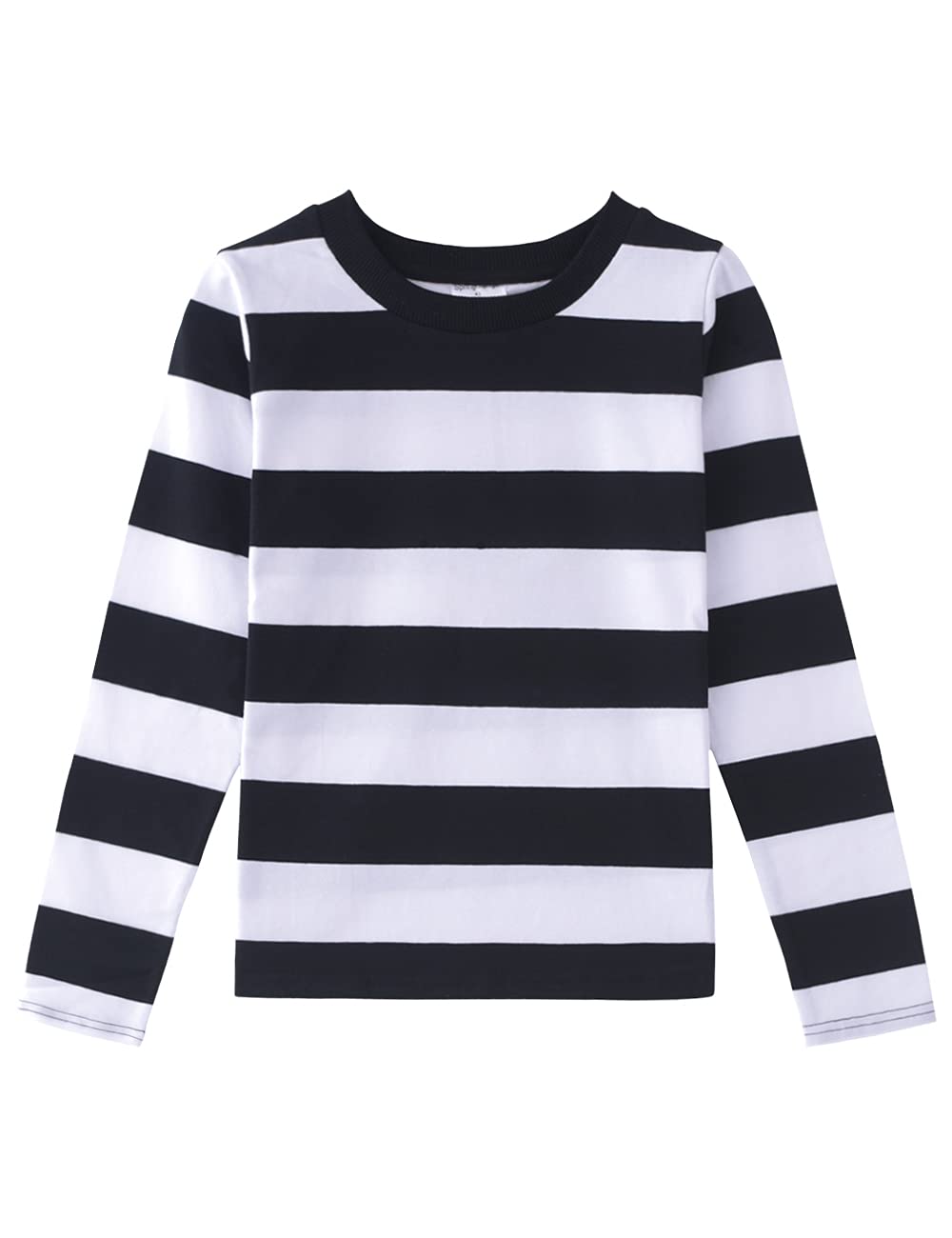 Spring&Gege Boys' Long Sleeve Striped T-Shirt Crew Neck Tees, Black and White Stripes, 9-10 Years