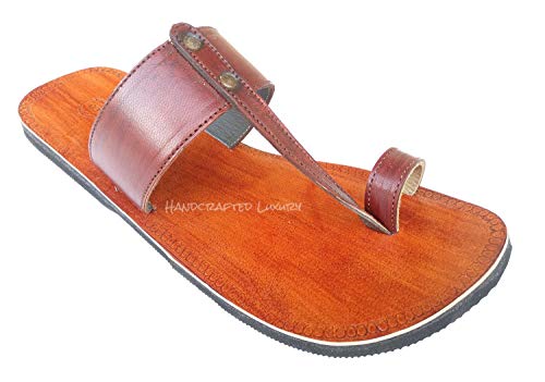 Handcrafted Luxury Men Jesus Sandals Biblical Leather Sandals Brown Toe Strap Hippie Indian Sandals (US 9)