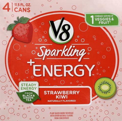 V8 +Energy Sparkling Strawberry Kiwi Juice Energy Drink, 11.5 fl oz Can (4 Pack)