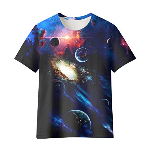 SYAIMN 3D Print T-Shirts Cool Graphic Tops Tees Space Short Sleeve Shirts for Boys Girls 8-10 Years