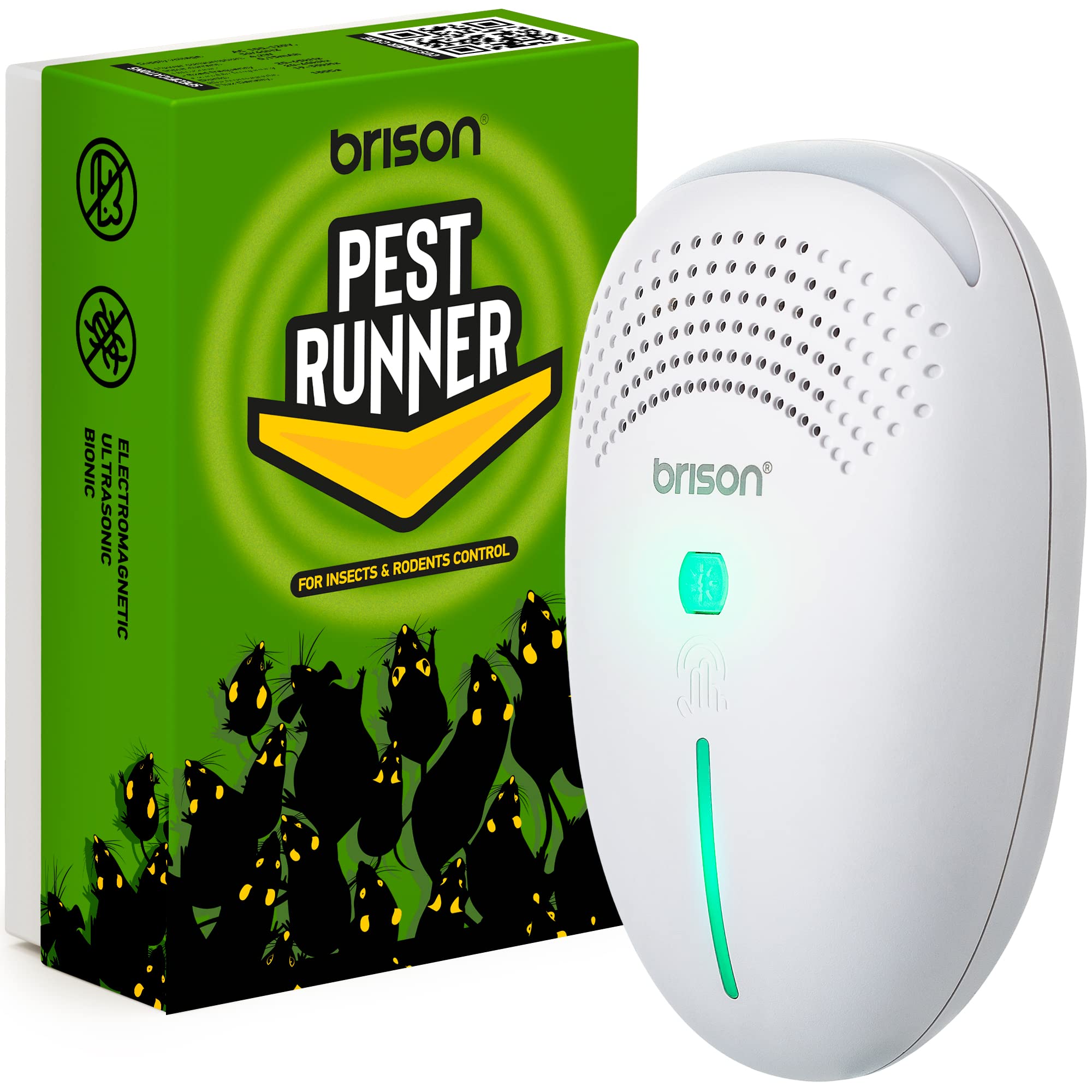 BRISON [1-Pack] Ultrasonic Pest Repeller Plug-in Control Electronic Insect Repellent Gets Rid Mosquito Bed Bugs Roach Spiders Fleas Mice Ants Fruit Fly