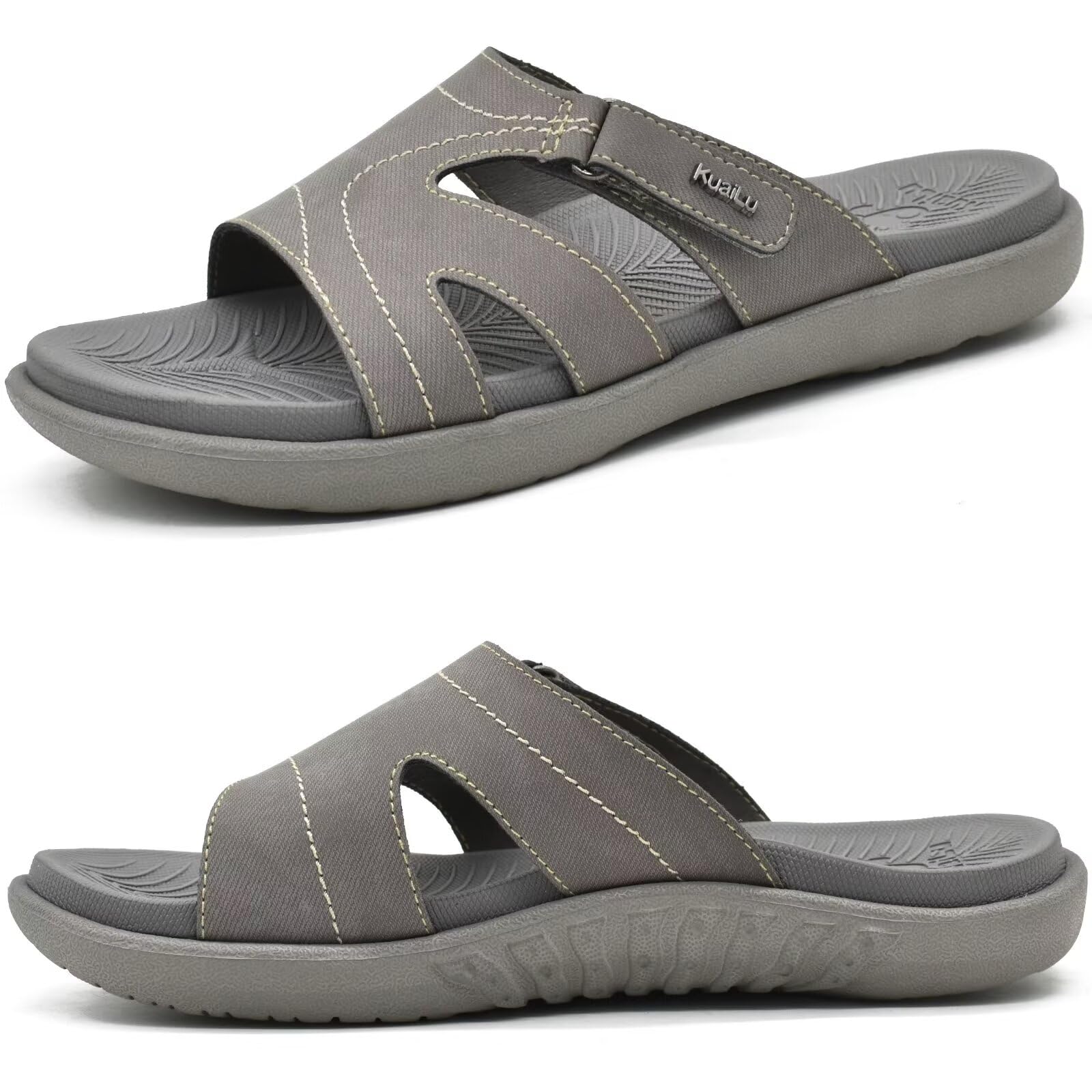 KuaiLu Womens Fashion Orthotic Slides Ladies Lightweight Athletic Yoga Mat Walking Sandals Slip On Thick Cushion Recovery Slippers Sandles Comfortable Plantar Fasciitis Arch Support Grey Size 9.5