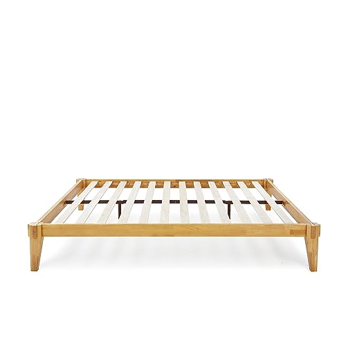 Bme Chalipa 14” King Bed Frame - Solid Wood Platform Bed - Japanese Joinery Bed Frame - Wood Slat Support - No Box Spring Needed - Easy Assembly - Minimalist & Modern Style, Golden Natural
