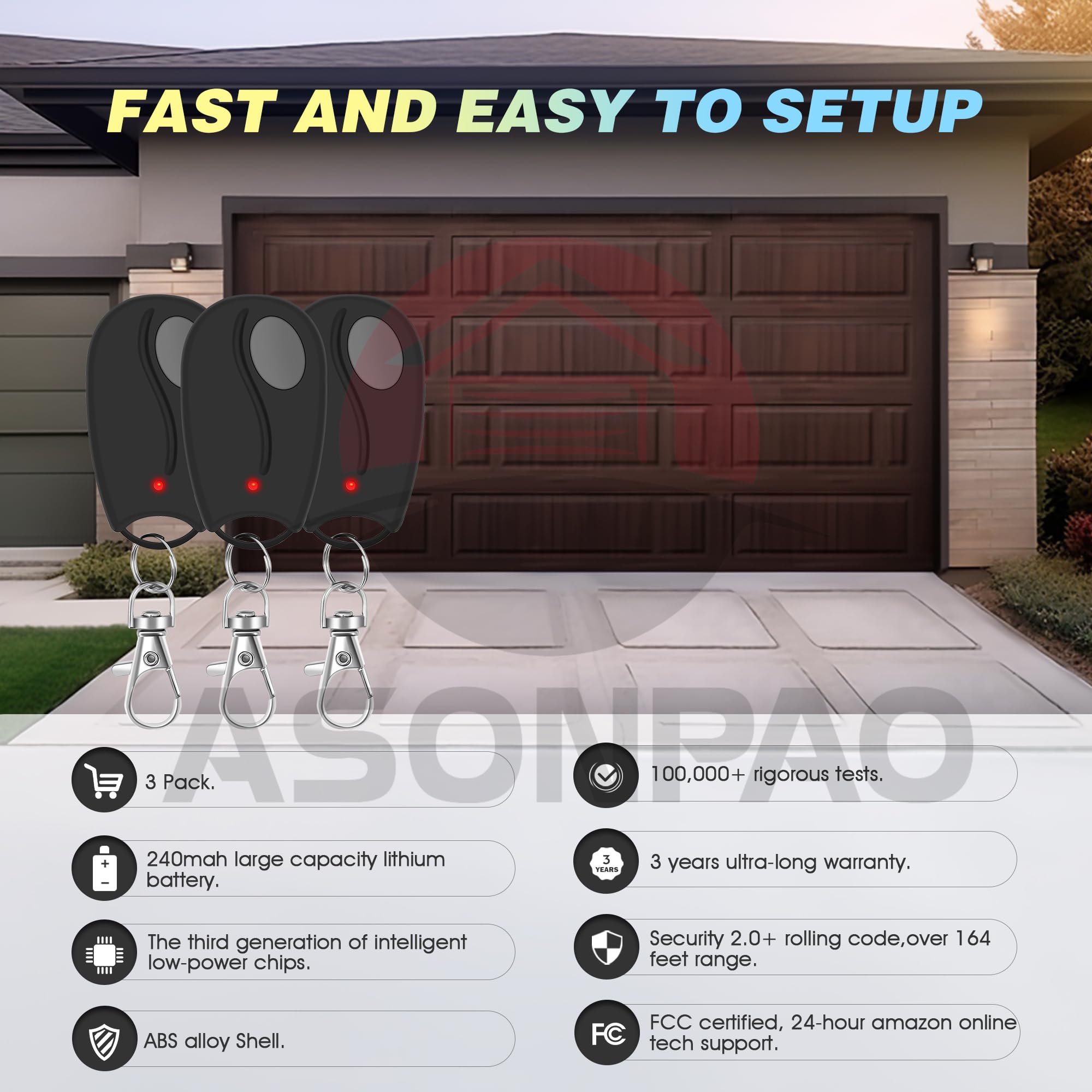 ACT-31B ACP00879 MCT-1 DNT00083 LD033 LD050 LS050 Linear Garage Door Opener Remote Megacode 318MHZ (3Pack) 3-Year-Warranty Long-Lasting Lithium Battery Ultra-Long Range