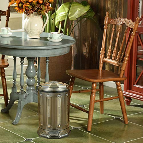 AS Metal Trash Can with Lid Silent Pedal Trash Bin Antique Garbage Can,Luxury Dustbin for Home Office Living Room,kitchen-10L/2.6gal (Color : Copper Color)
