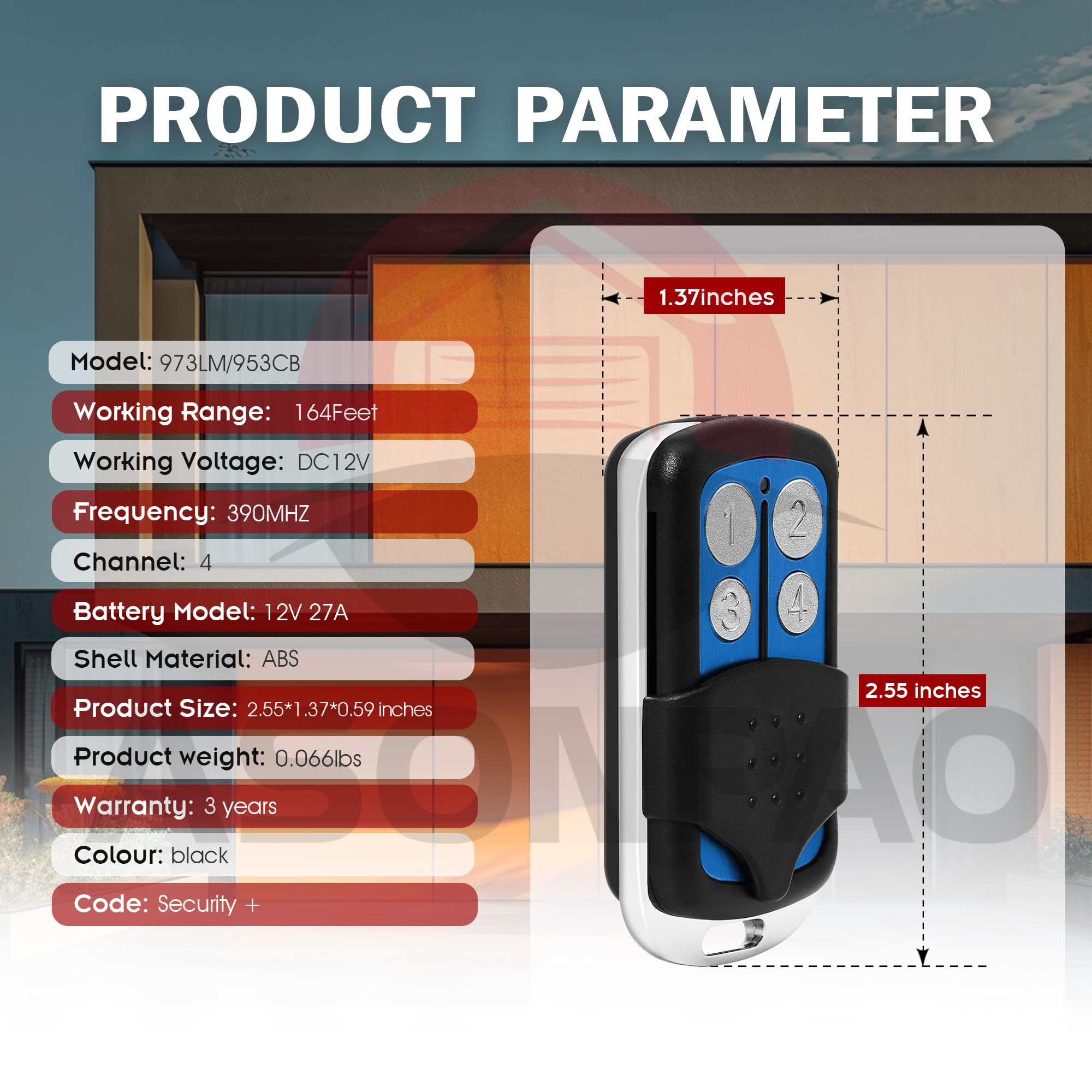 2 for 973LM 971LM 972LM 950CB 953CB Liftmaster Chamberlain Garage Door Opener Remote (ONLY for Red or Orange Learn Button Produced 1997-2005 Security+ 390MHZ) 3-Year-Warranty