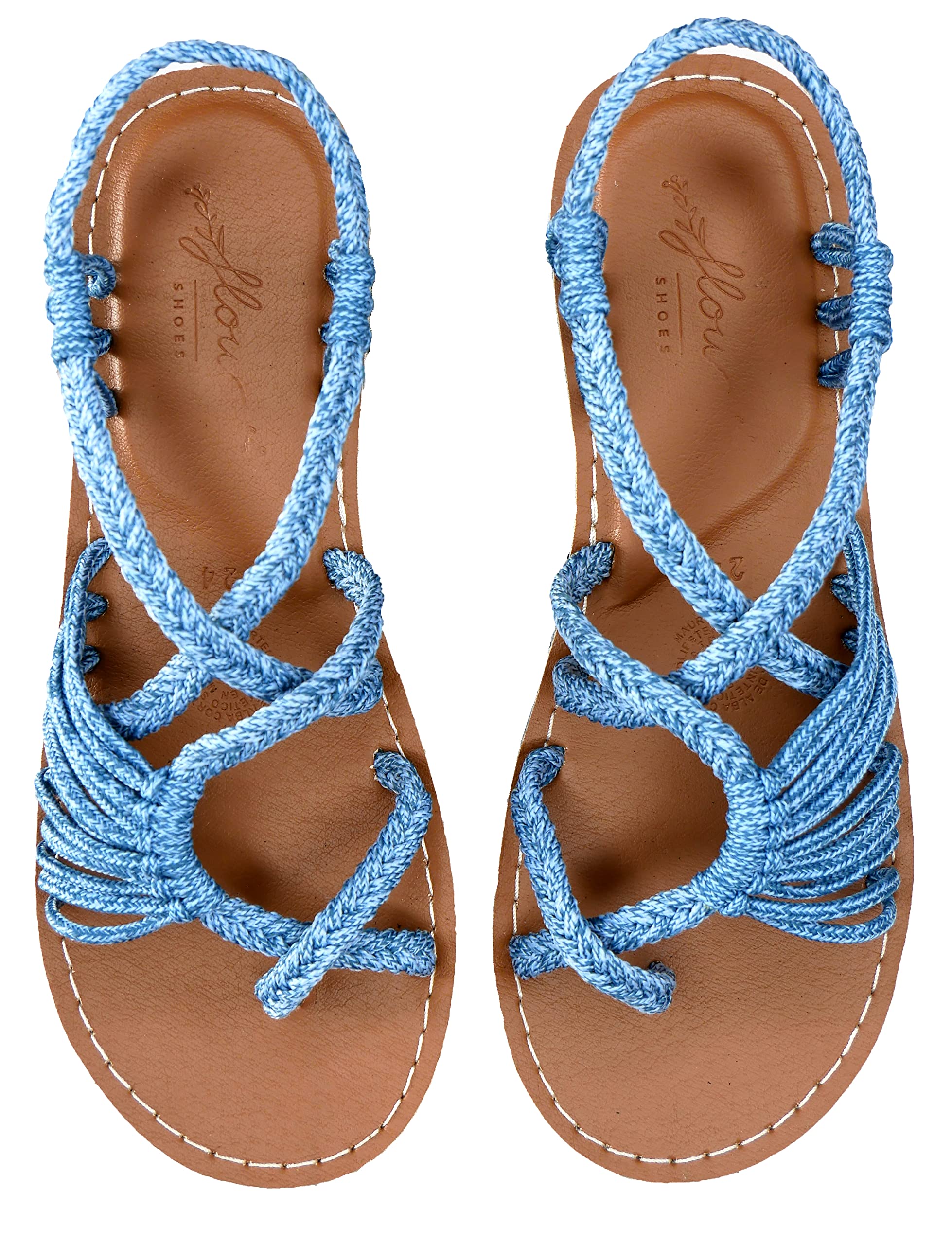 Flow Women's Handcrafted Sandals | Boho Sandals | Beach Rope Sandals | Fresh Smell | Comfort Fit | Tropical | True to Size, Jeans Blue, 7 UK