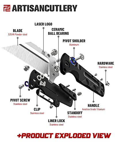 ARTISANCUTLERY Tactical Knife Proponent Folding Knife S35VN Steel Blade with Aviation Grade Titanium Alloy Handle Fixed Blade EDC Knife for Hunting,Camping and Outdoor 1820G Black