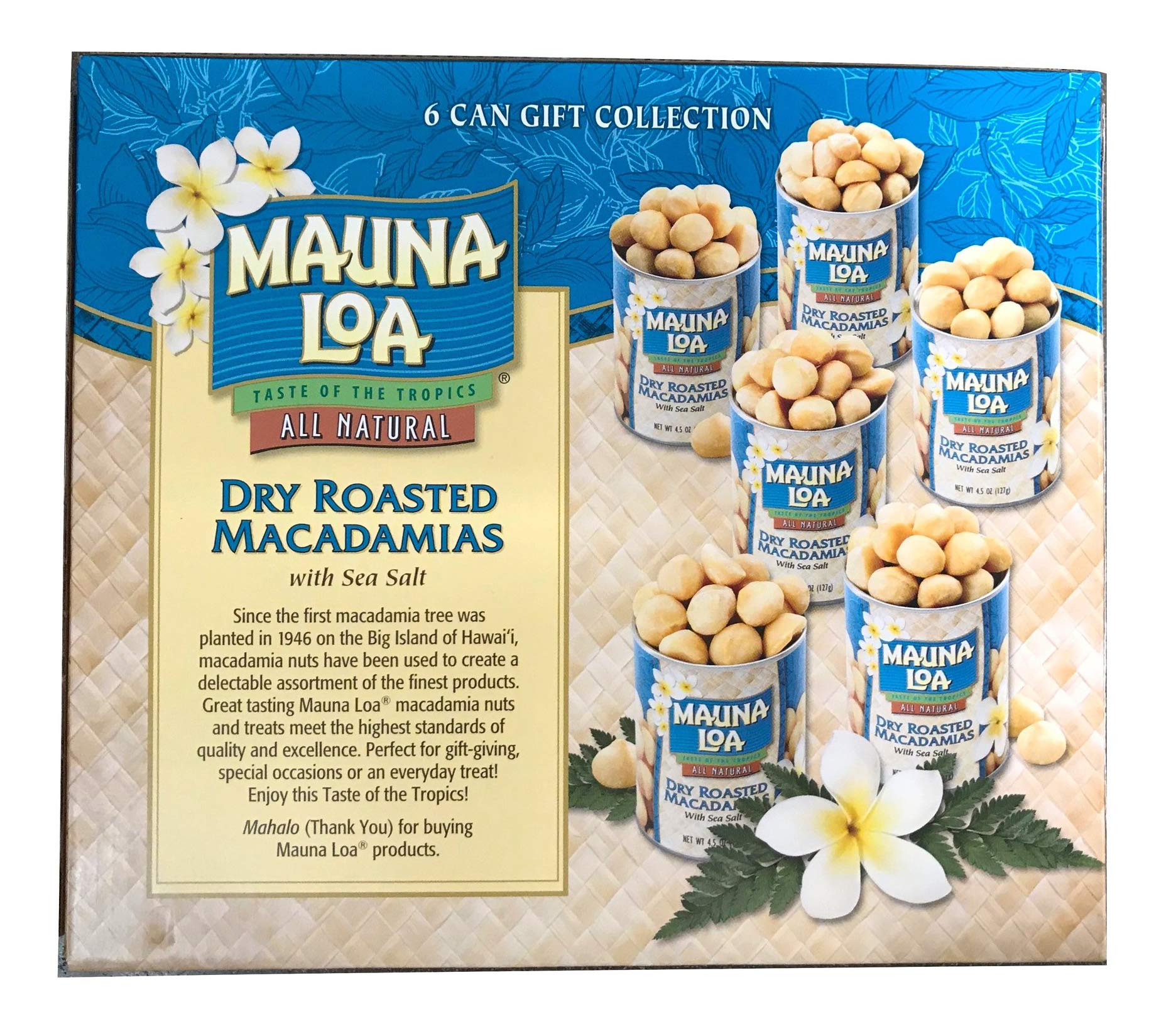 Mauna Loa Dry Roasted Macadamia Nuts 4.0oz Tin Can (Pack of 6)