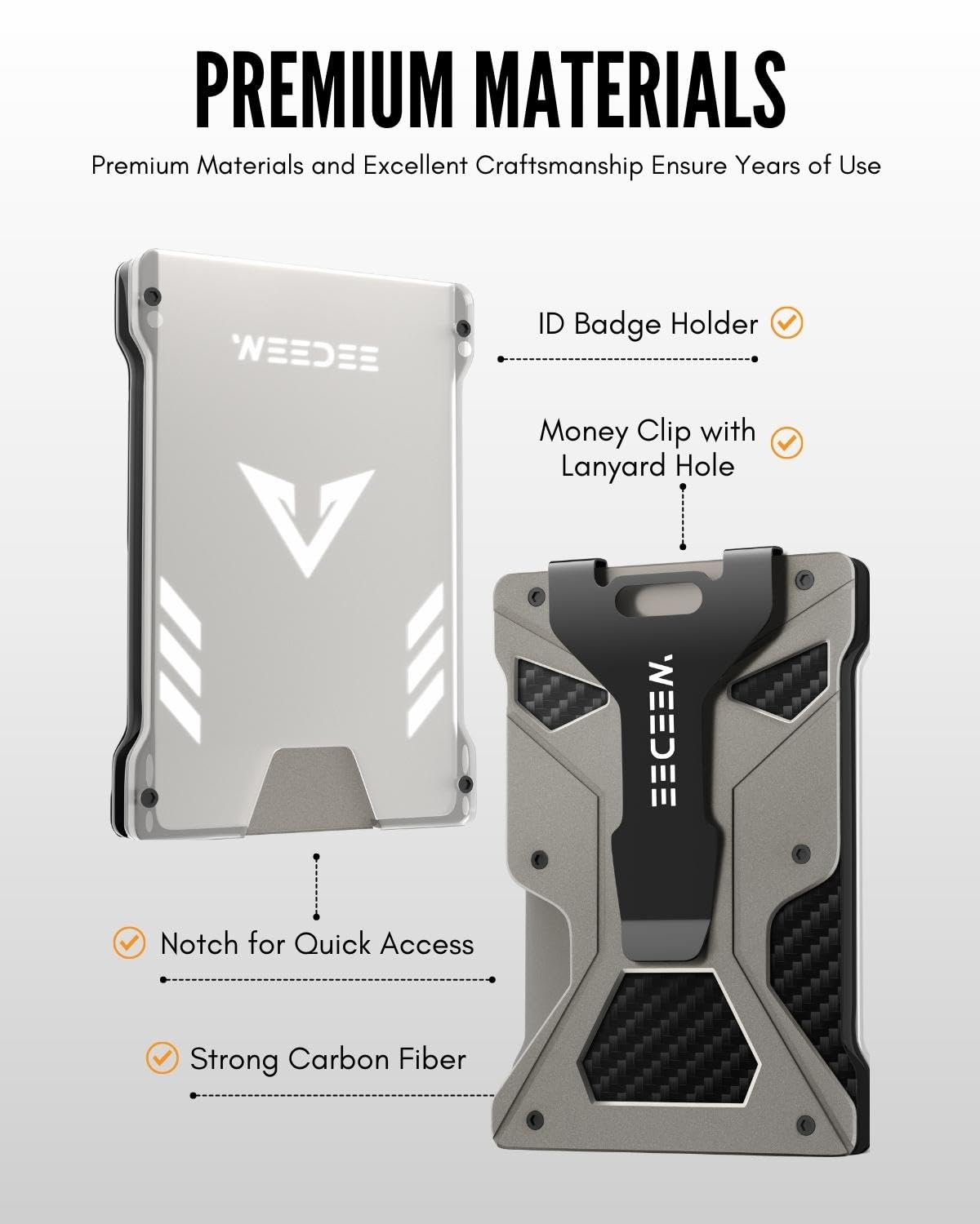 WeeDee Minimalist Slim Wallet for Men - Carbon Fiber Tactical Wallets with Clear ID Badge Holder RFID Blocking - EDC Aluminum Metal Wallet Credit Card Holder with Money Clip