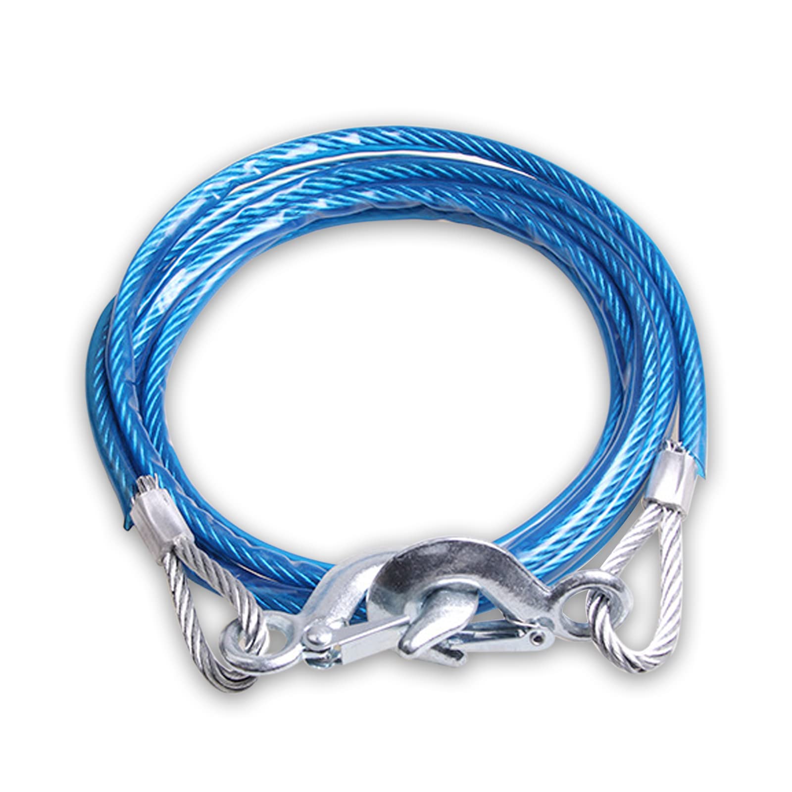 Dewkou Pack-1 Tow Cable with Hooks, 1/2" x 13Ft Blue Winch Cable with Forged Hook, 15432LBS Breaking Strength, Steel Wire Rope for Tow Truck, Rollback, Crane, Wrecker