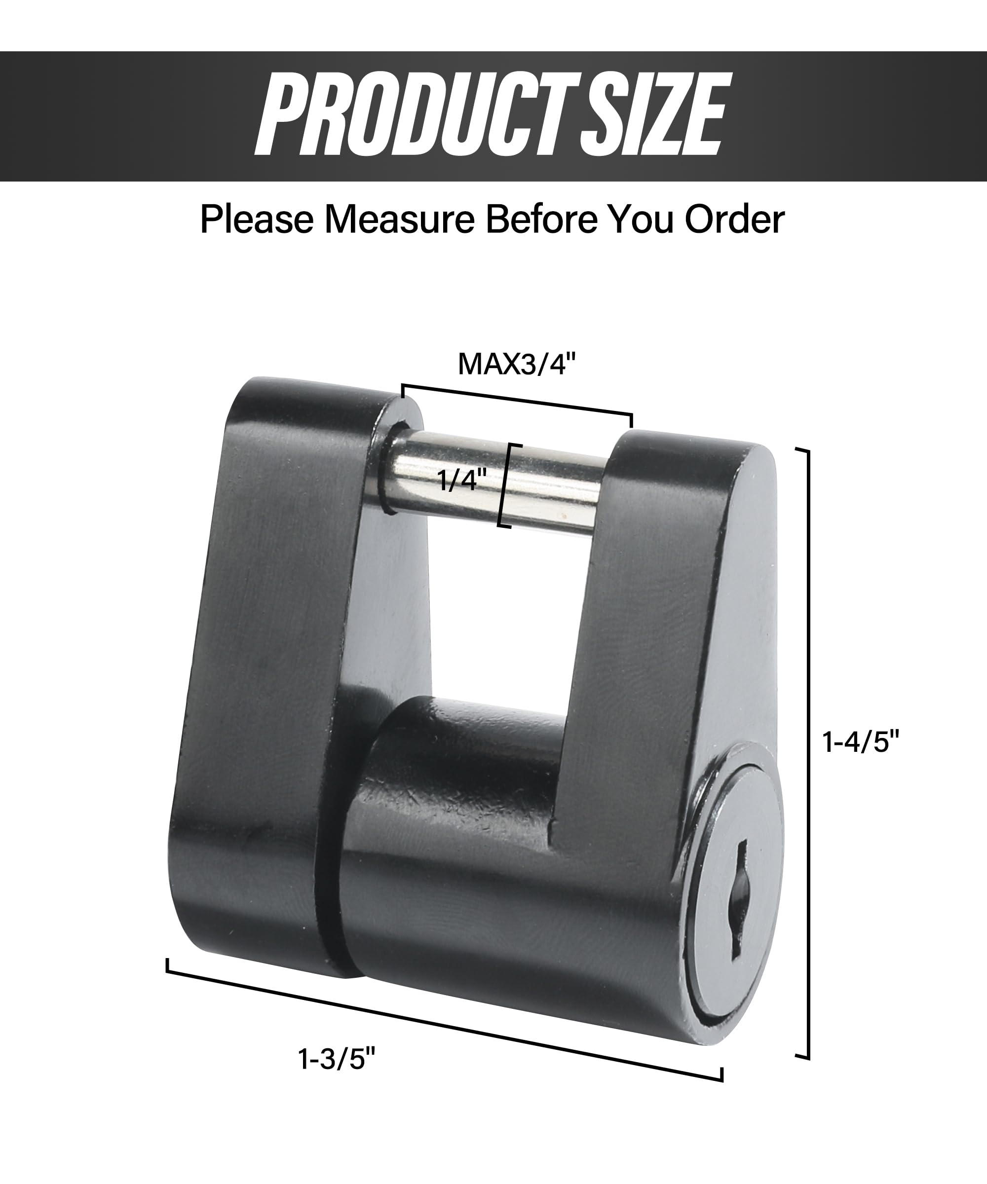 ESEWALAS Trailer Tongue Coupler Lock,Trailer Tongue Coupler Lock Pin,Dia 1/4 Inch,3/4 Inch Span,Security Full Protection Towing Power Hauling,Trailer Hitch Lock (Black)