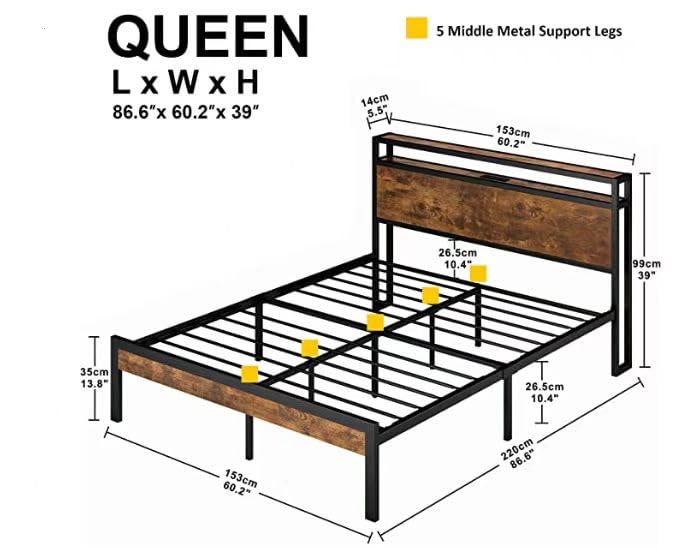 Fidktuveㅤ King Size Metal Platform Bed Frame with Wooden Headboard and Footboard, USB Port, Storage, Easy Assembly - No Box Spring Needed (Black)
