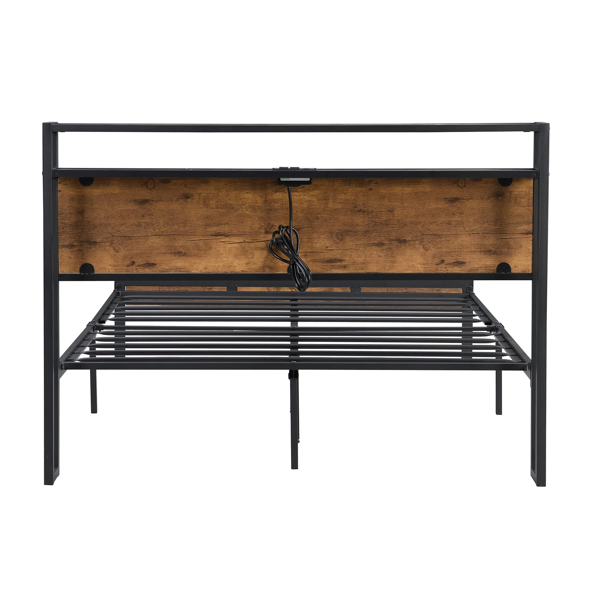 Fidktuveㅤ King Size Metal Platform Bed Frame with Wooden Headboard and Footboard, USB Port, Storage, Easy Assembly - No Box Spring Needed (Black)
