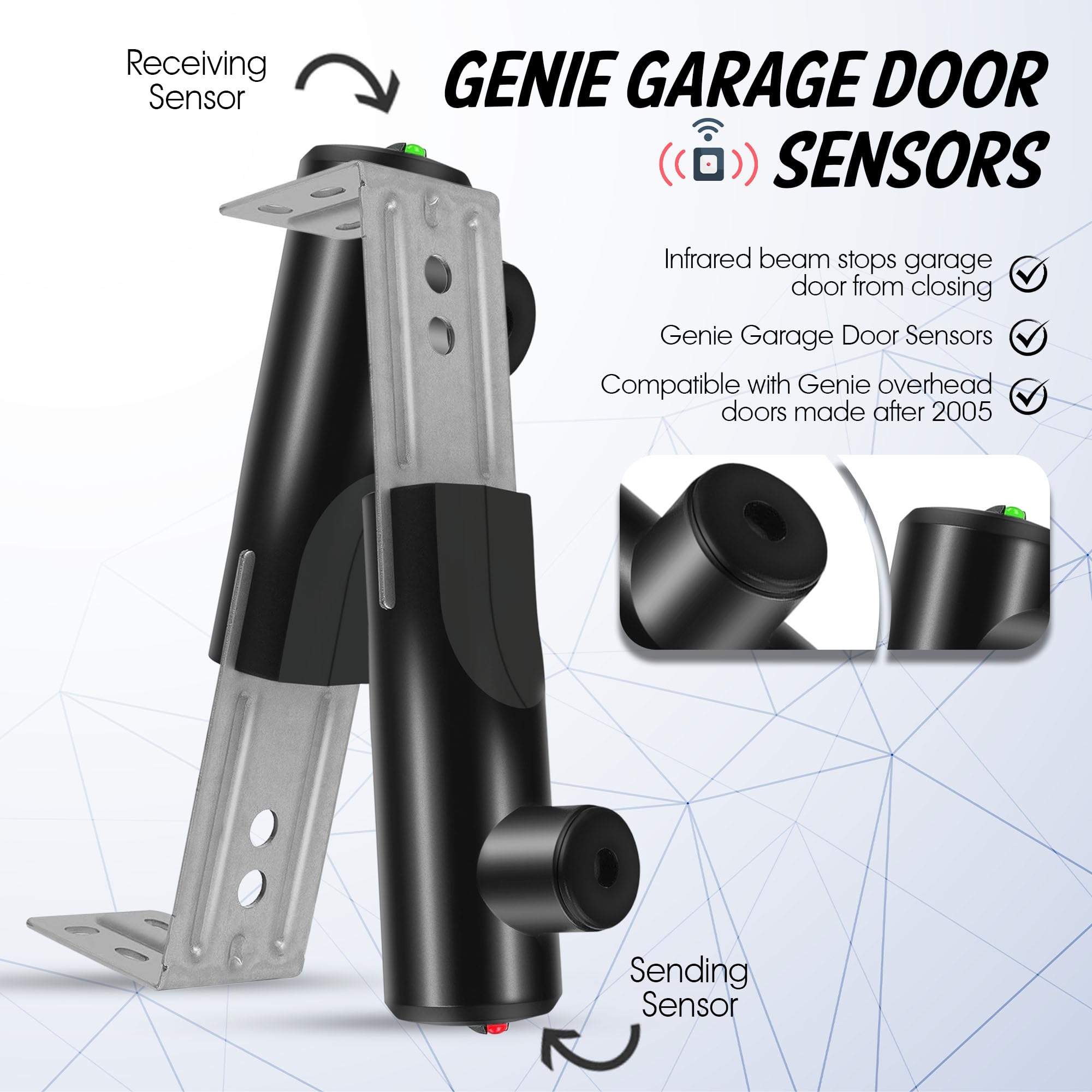 GSTB-R STB-BL Safety Sensors, Replacement for Genie/Overhead Garage Door sensors, Compatible with Genie/Overhead Garage Door openers Made After 1993, Item Includes Two Sensors (Receiving&Sending)