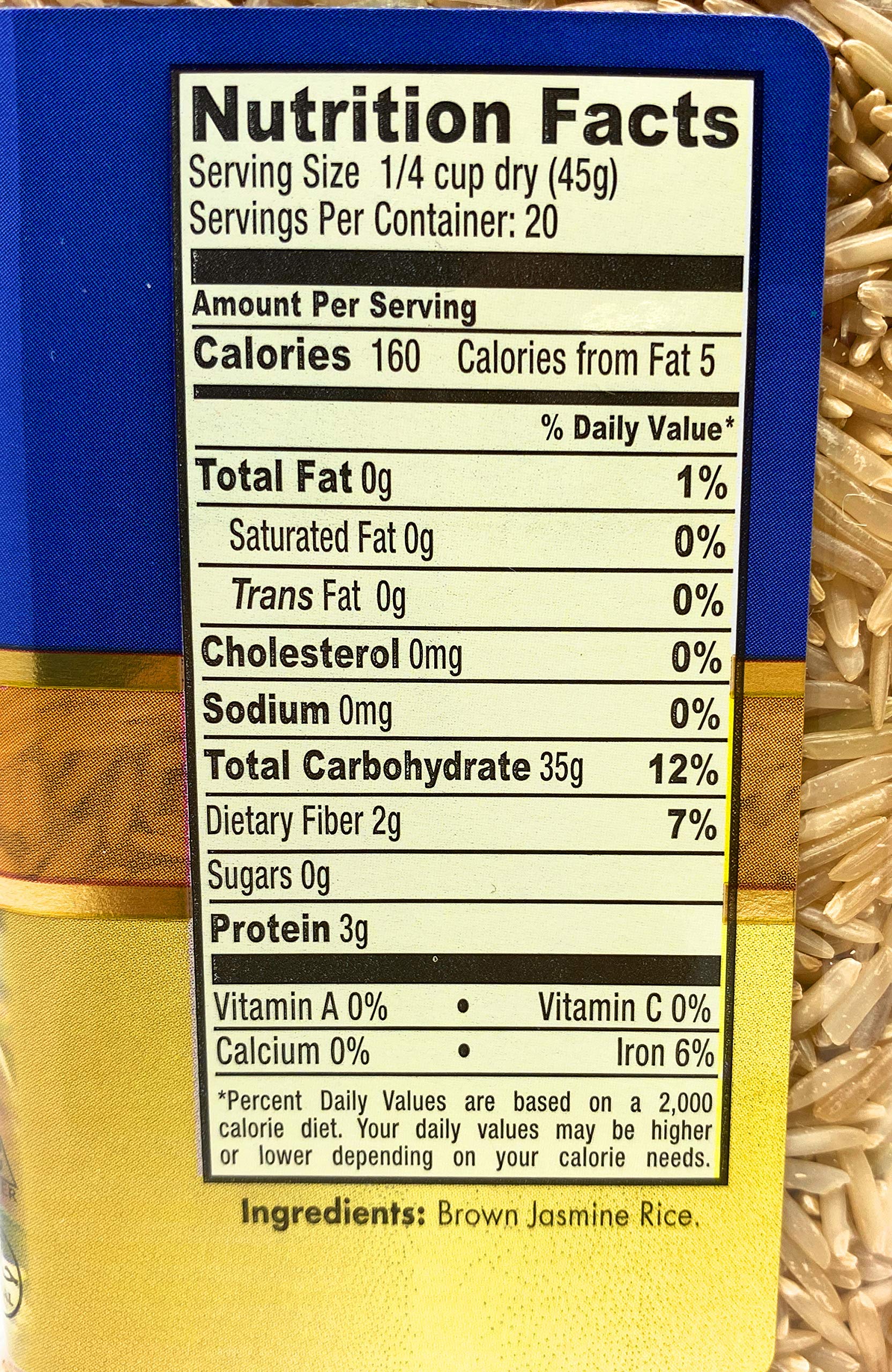 Golden Brown Jasmine Rice - Naturally Sourced Thai Fragrant Long Grain Gluten Free GMO free Vegan Kosher Halal Rice - 32OZ (2Lb)