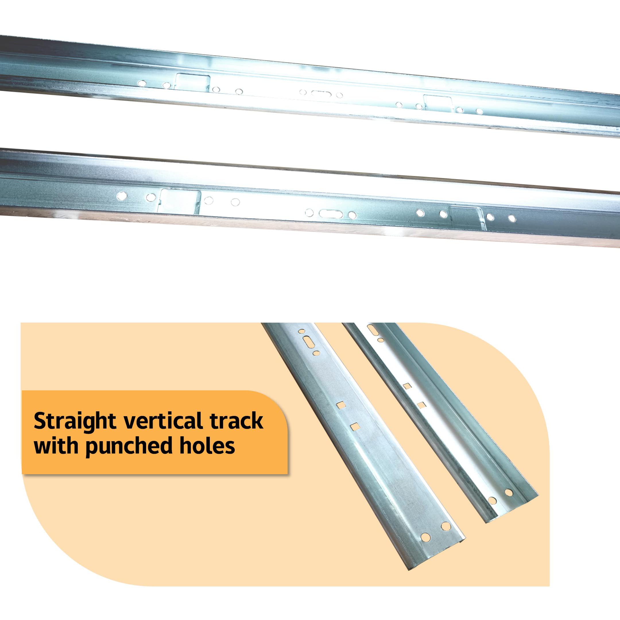 LAJIAOZ Garage Door Vertical Track Replacement, Galvanized Steel Garage Door Hardware Rails Kit, Set of Left and Right for 2" Light Commercial Side Track Rollers and 7' Foot Tall Garage Door