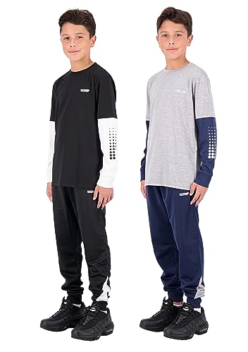 Hind Boys 4-Piece Active Long Sleeve Quick Dry T-Shirt and Athletic Jogger Sweatpant Set Kids Clothes for Sports and Running