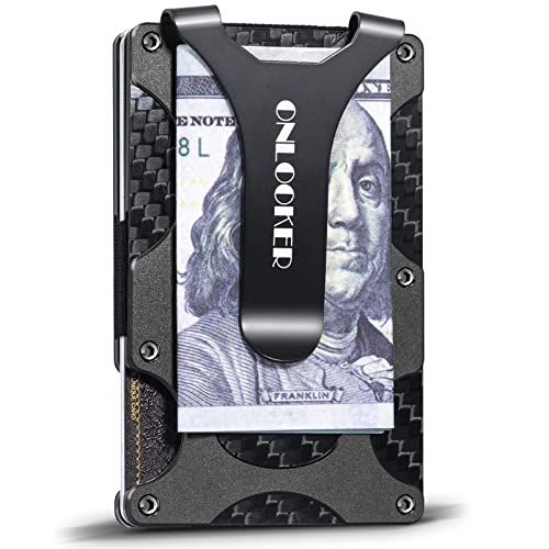 ONLOOKER Minimalist Wallet for Men Slim Wallet RFID Blocking Carbon Fiber Wallet Front Pocket Credit Card Holder Aluminum Metal Wallets with Money Clip (Black)