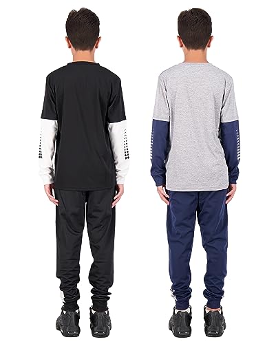 Hind Boys 4-Piece Active Long Sleeve Quick Dry T-Shirt and Athletic Jogger Sweatpant Set Kids Clothes for Sports and Running