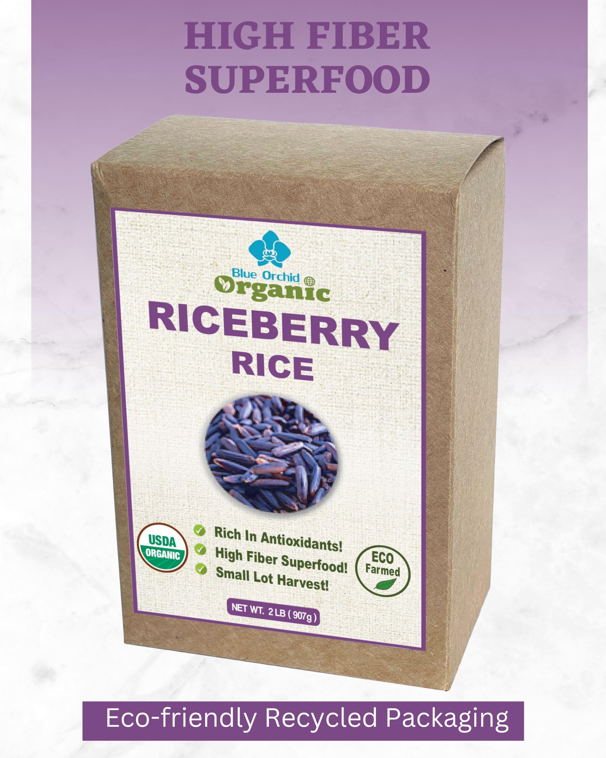 Organic Riceberry Rice - Purple Thai Black Jasmine Rice - Premium Freshness - Small Lot Harvest Direct from our Farm to your Table - 2 LB