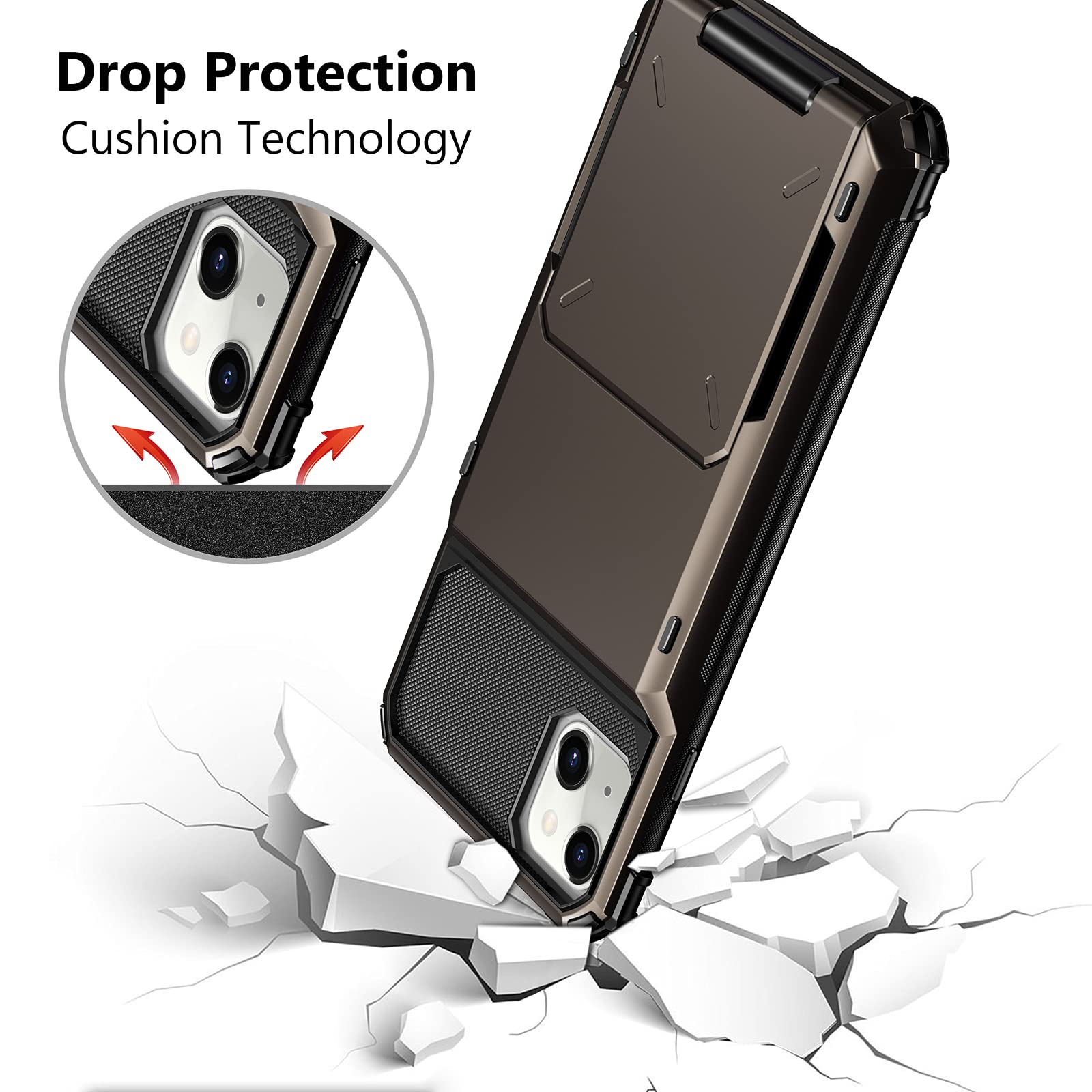 Vofolen Case for iPhone 13 Case Wallet 4-Card Holder ID Slot Flip Door Hidden Pocket Anti-Scratch Dual Layer Hybrid TPU Bumper Armor Protective Hard Shell Back Cover for iPhone 13 6.1 Gun Metal